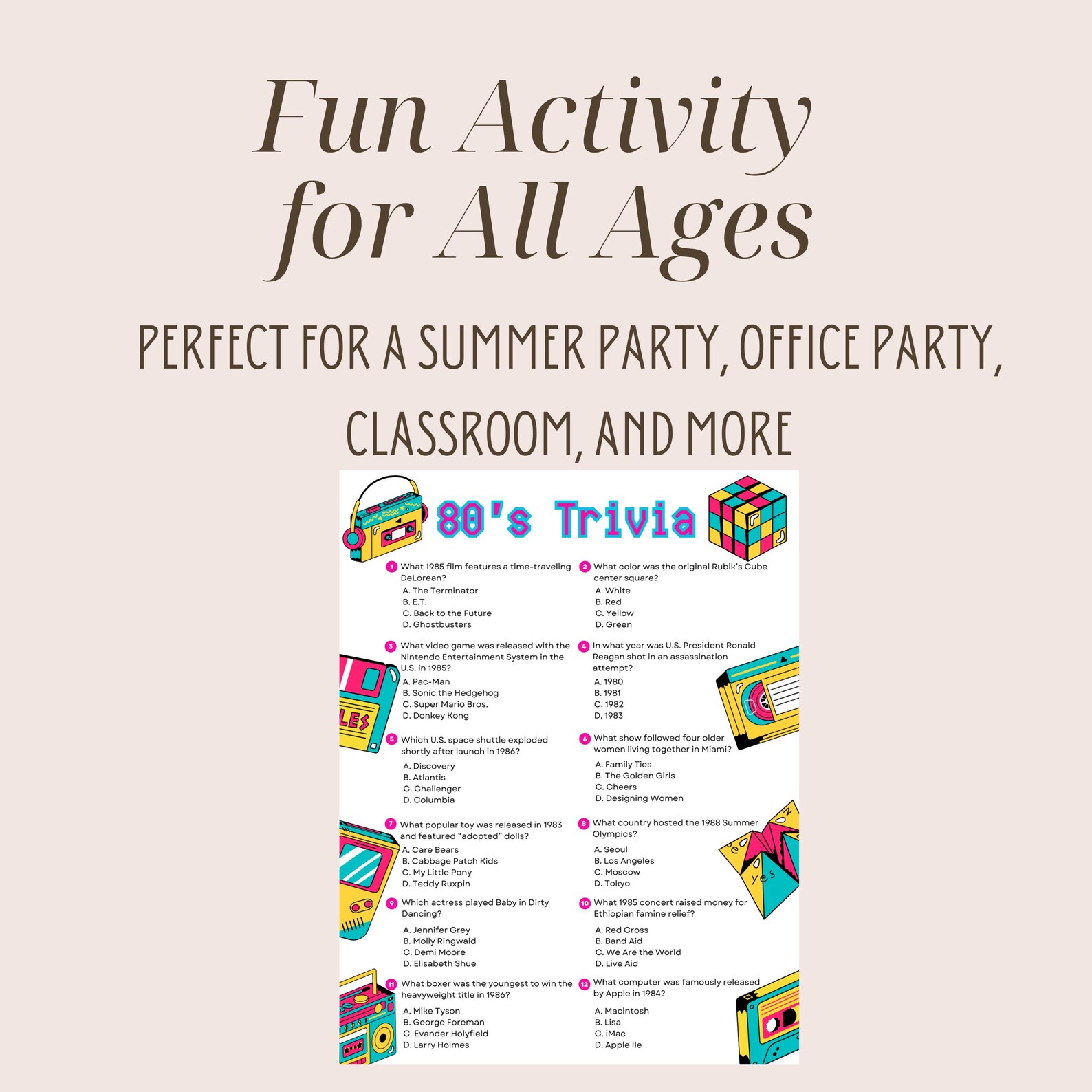 1980's Trivia Game, Printable Trivia Questions, 1980s Themed Party ...