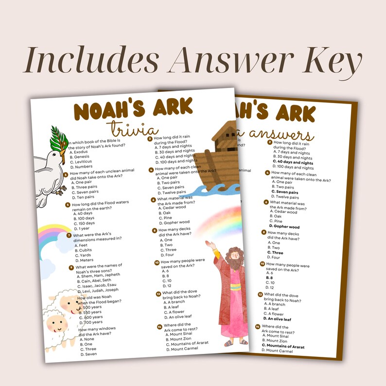 Noah's Ark Trivia Game for Kids, Sunday School Bible Games, Old ...