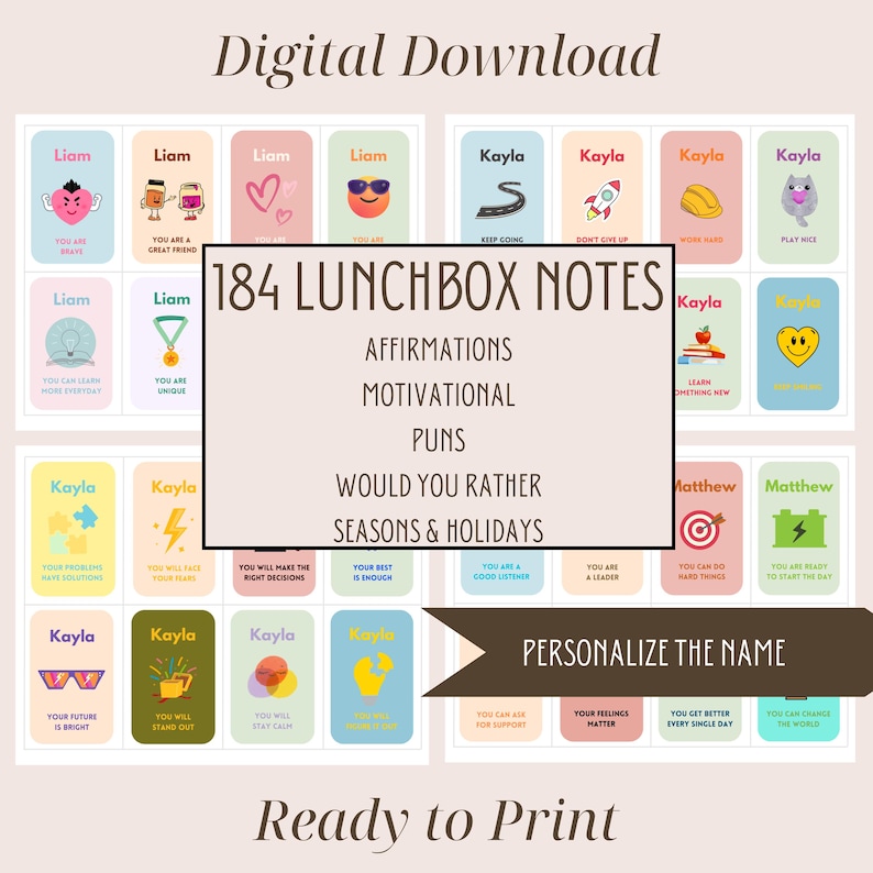 184 Lunchbox Notes for Kids, Printable Kids Affirmations, Lunchbox ...