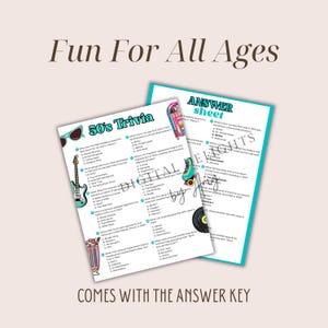 1950's Trivia Game, Printable Trivia Questions, 1950s Themed Party ...