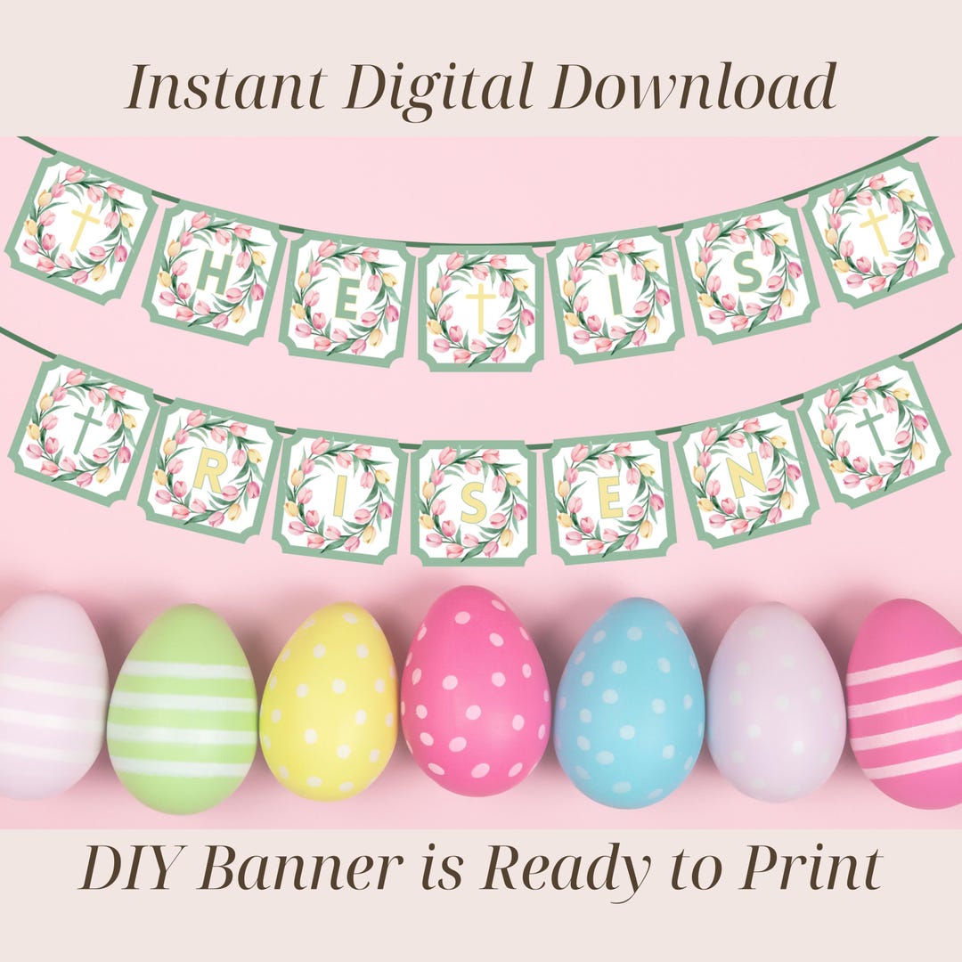 He is Risen Banner Printable, Christian Easter Garland, Easter Wreath ...