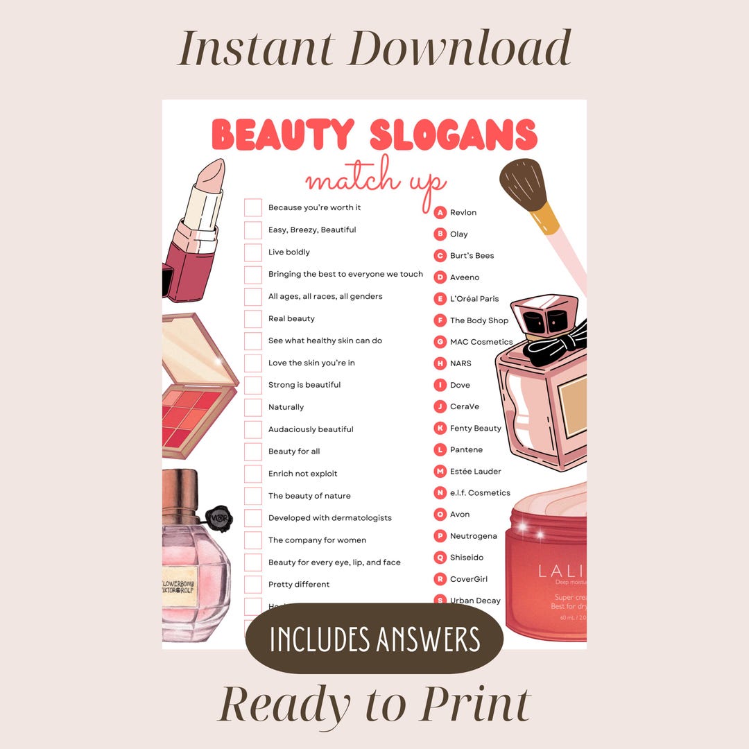 Beauty Brand Slogan Trivia Game, Ad Tagline Match up Quiz, Cosmetics ...