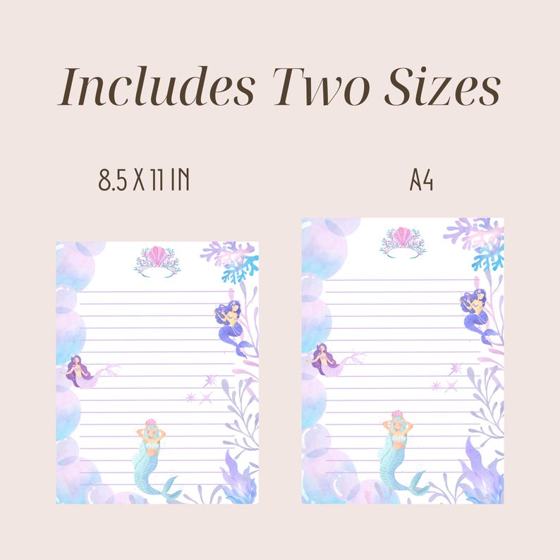 Mermaid Stationery Printable, Under the Sea Stationery Set, Mermaid ...