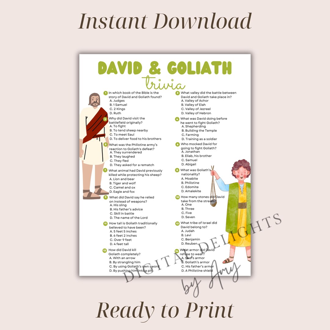 David and Goliath Trivia Game for Kids, Sunday School Bible Game ...