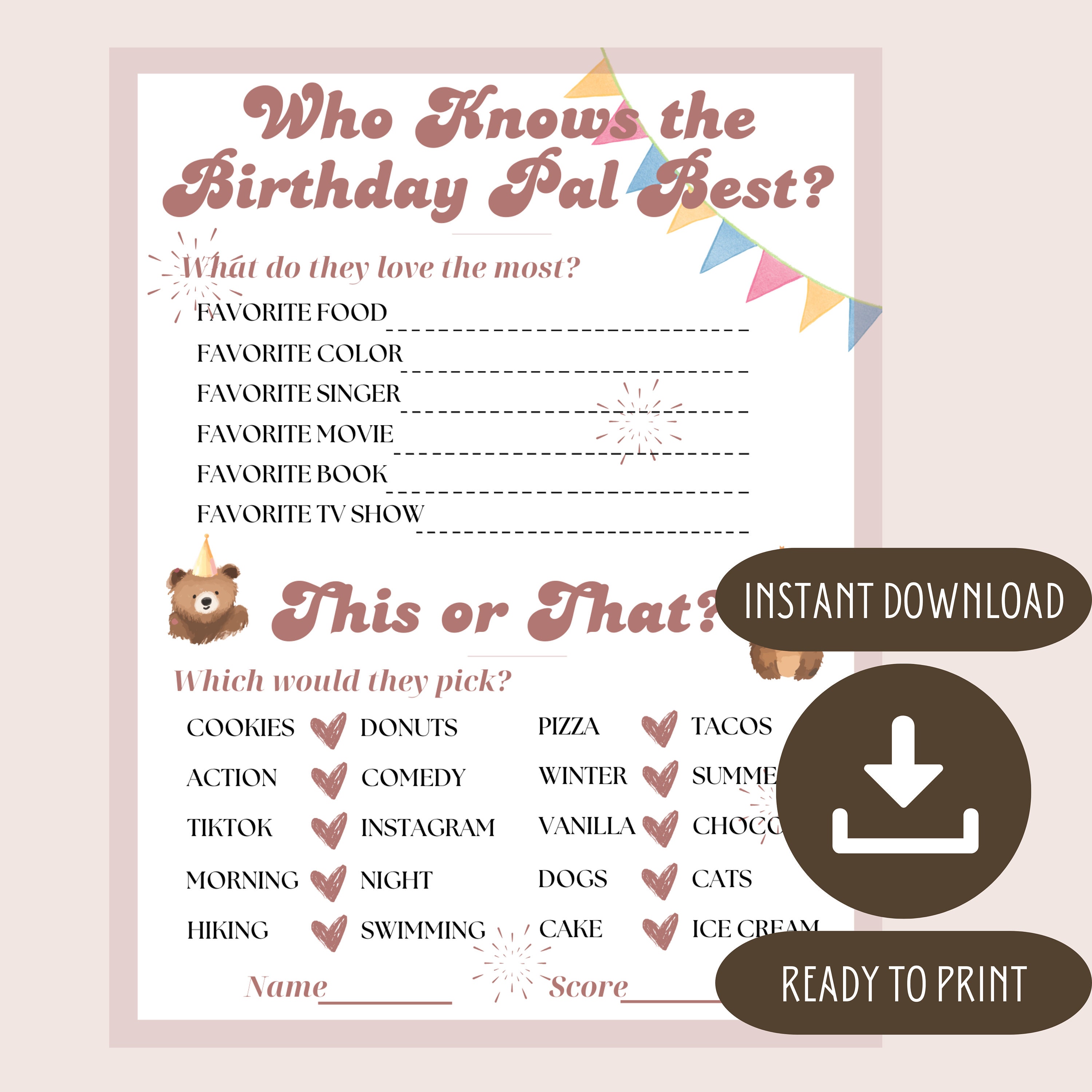 Who Knows the Birthday Pal Best, Birthday Questionnaire Activity ...