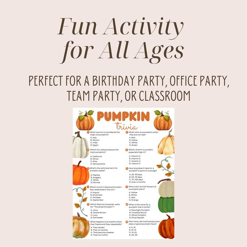 Pumpkin Trivia Game, Printable Halloween Party Trivia, Fall Themed ...