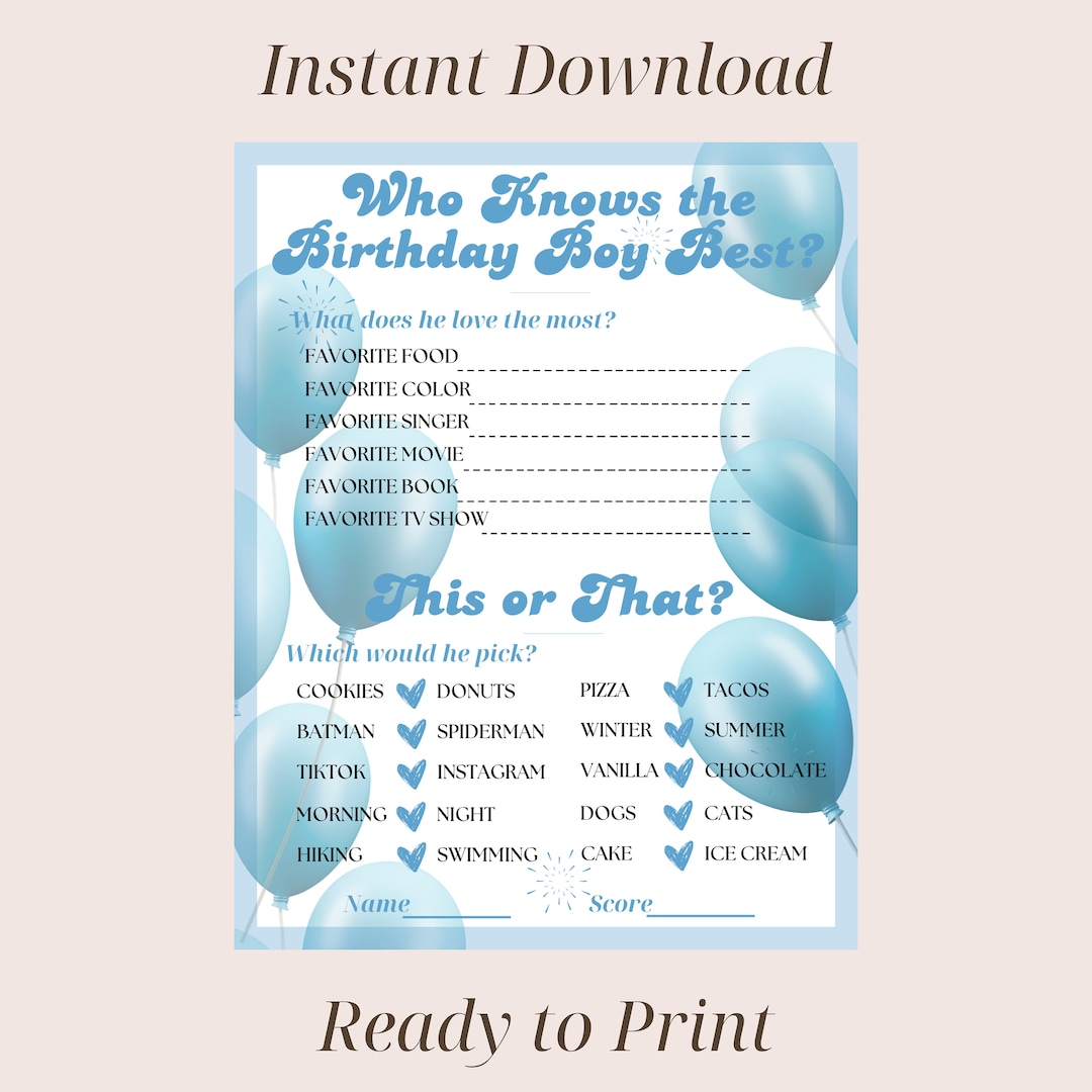 Who Knows the Birthday Boy Best, Birthday Questionnaire Activity ...