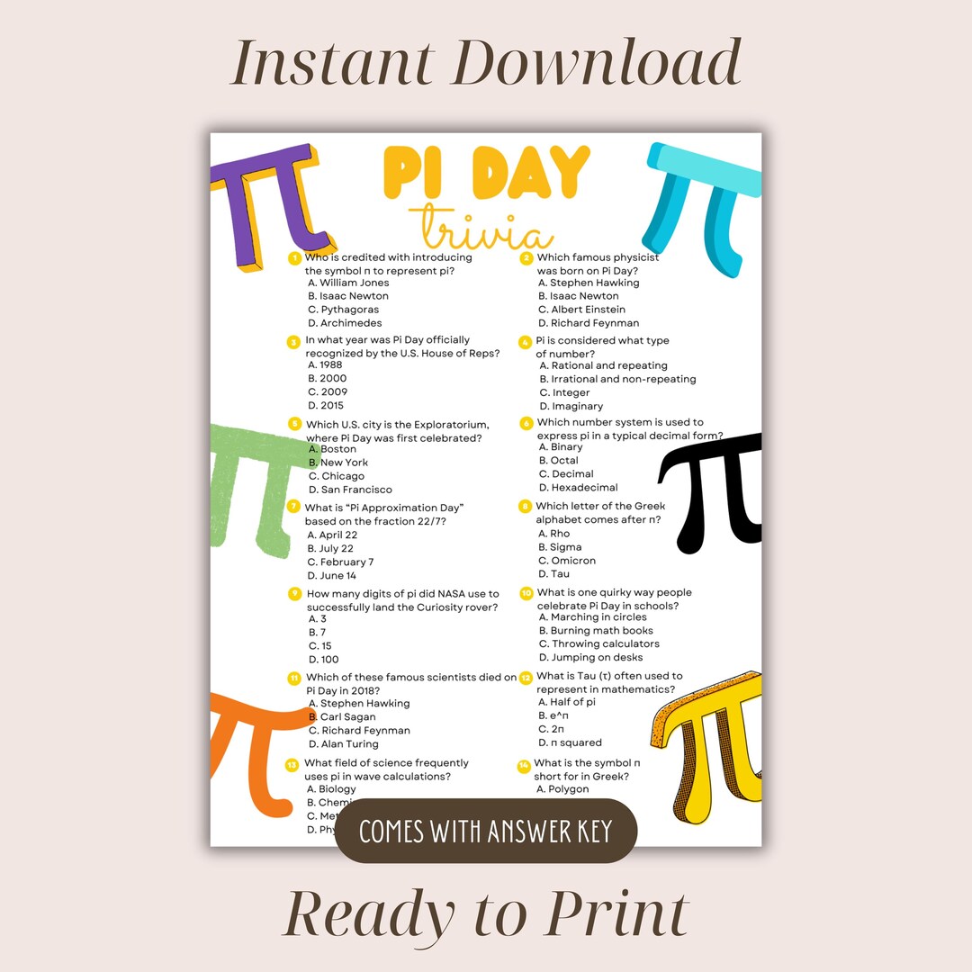 Pi Day Trivia Game, March Family Game, Pi Day Game, Math Theme Party ...