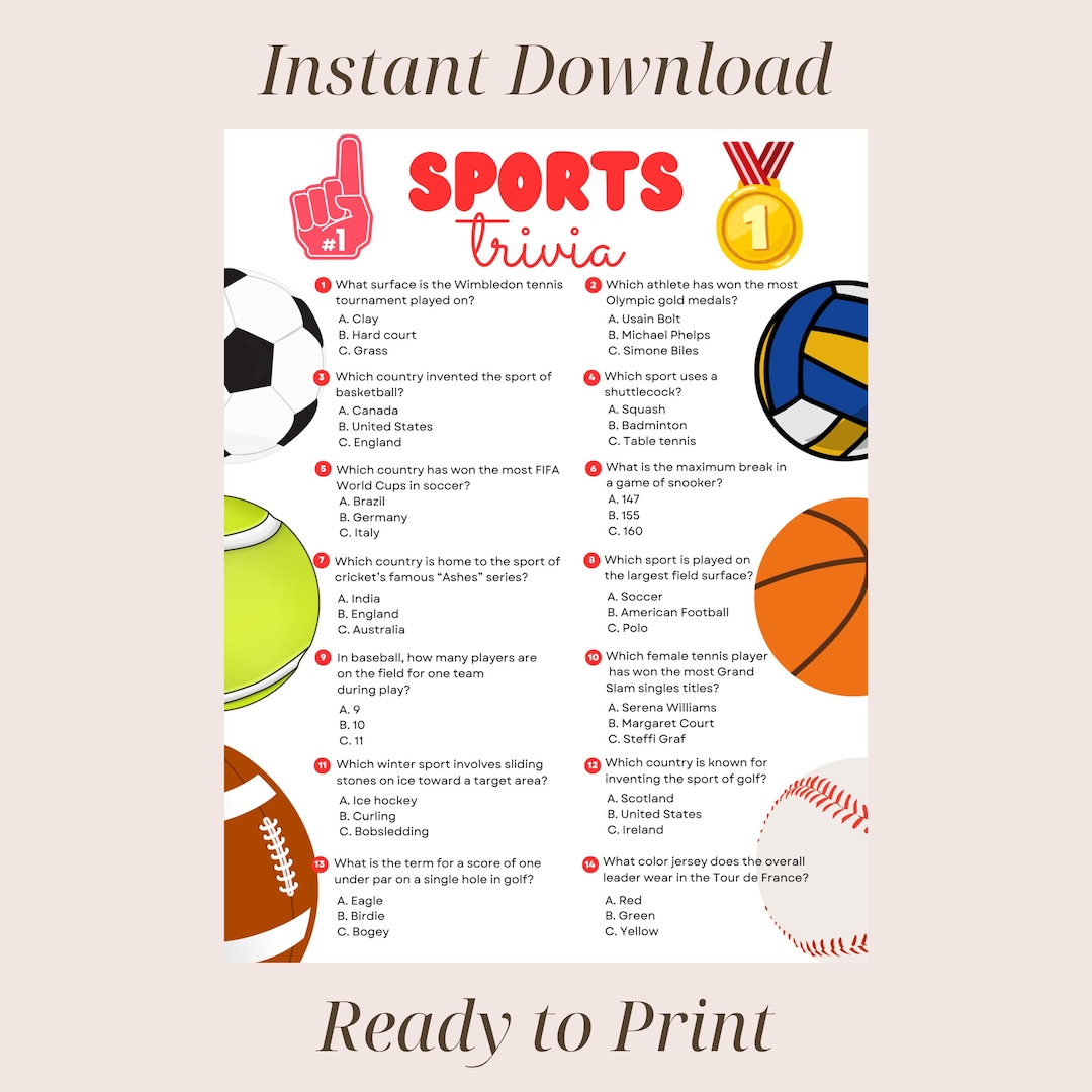 Sports Trivia Game, Printable Sports Party Game for Adults & Kids ...
