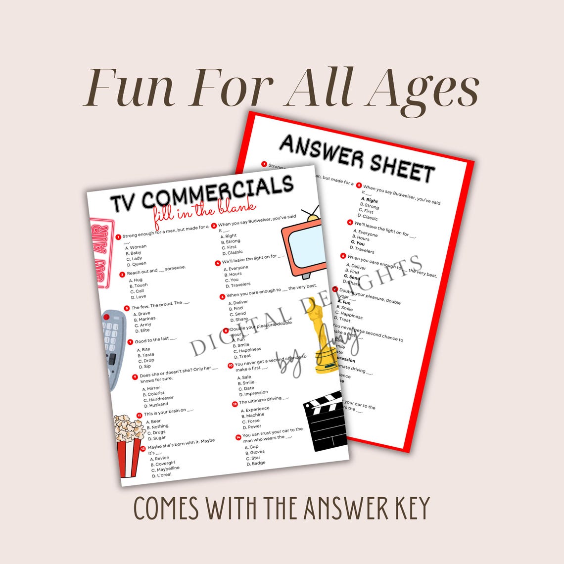 TV Commercial Trivia Game, Ad Slogan Fill in the Blank Quiz, Printable ...