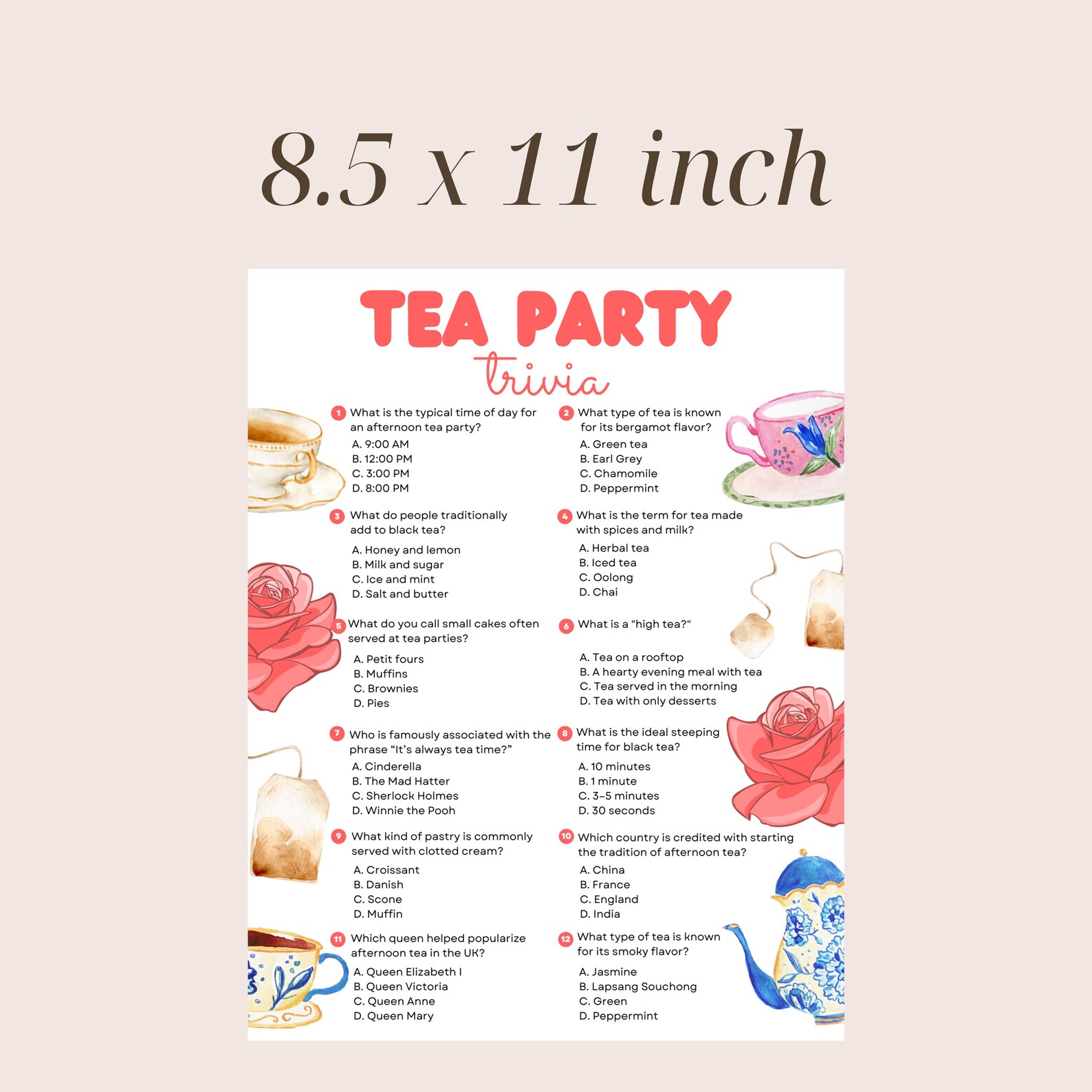 Tea Party Trivia, Tea Party Game, Garden Tea Party, Bridal Tea Party ...
