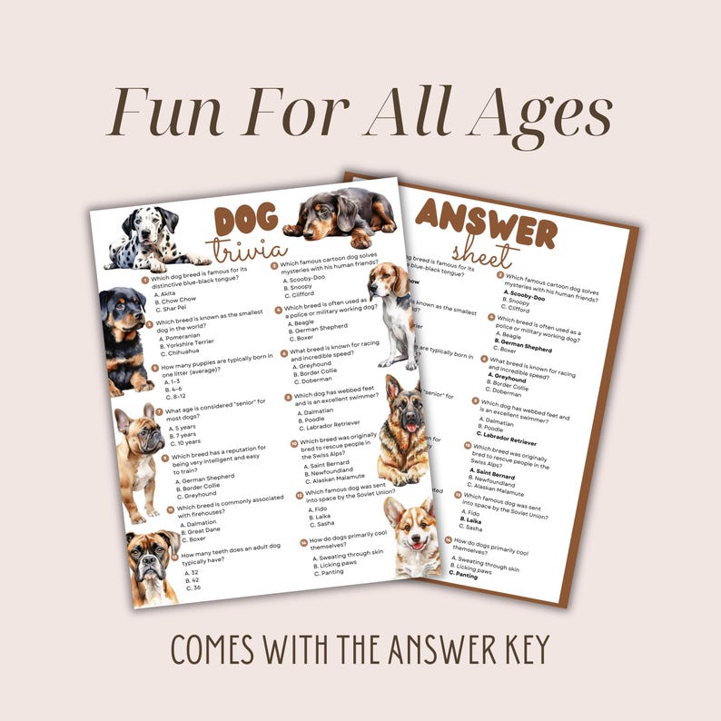 Dog Trivia Game, Printable Dog Party Game for Adults & Kids, Puppy ...