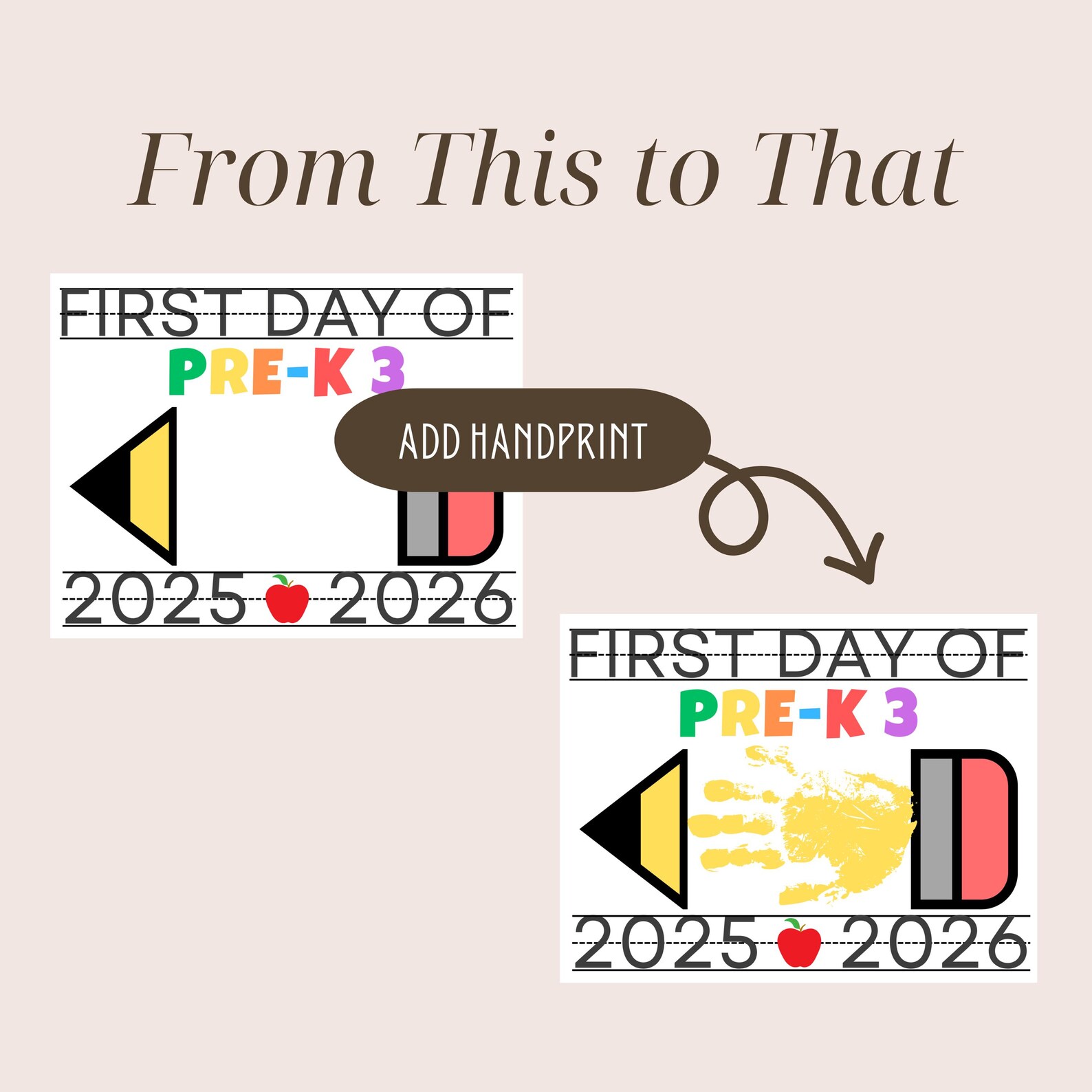 First Day of Prek 3 Handprint Craft, Pencil First Day of School Pre K 3 ...