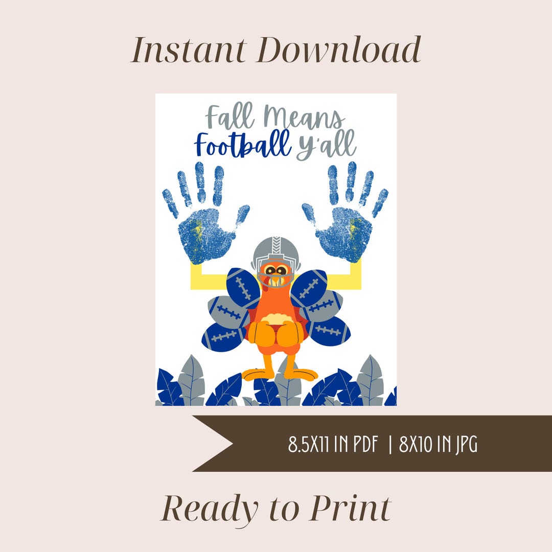 Fall Football Handprint Art, Royal Blue and Silver Football Handprint ...