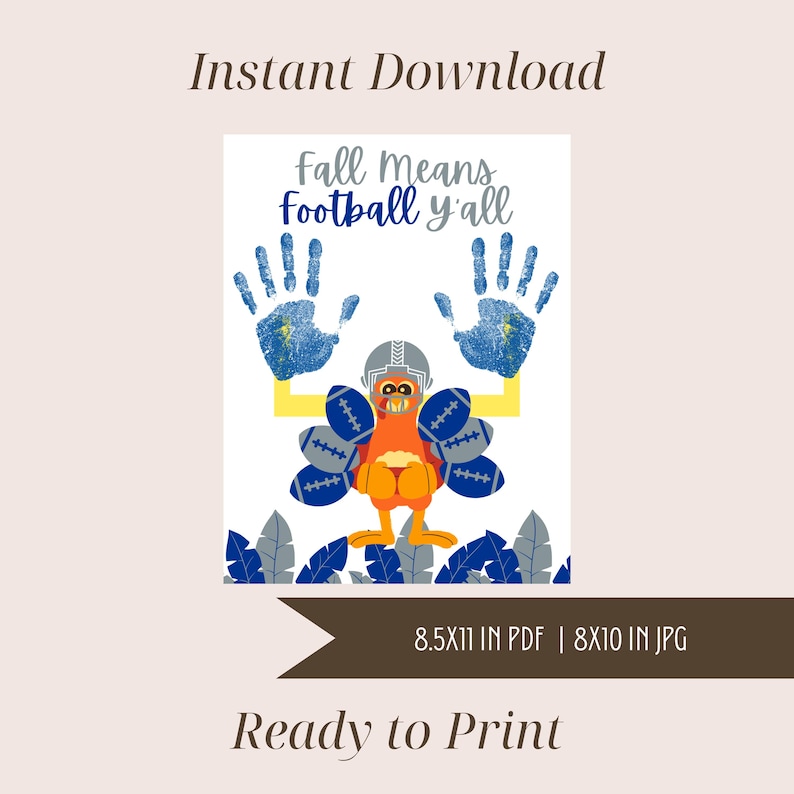 Fall Football Handprint Art, Royal Blue and Silver Football Handprint ...