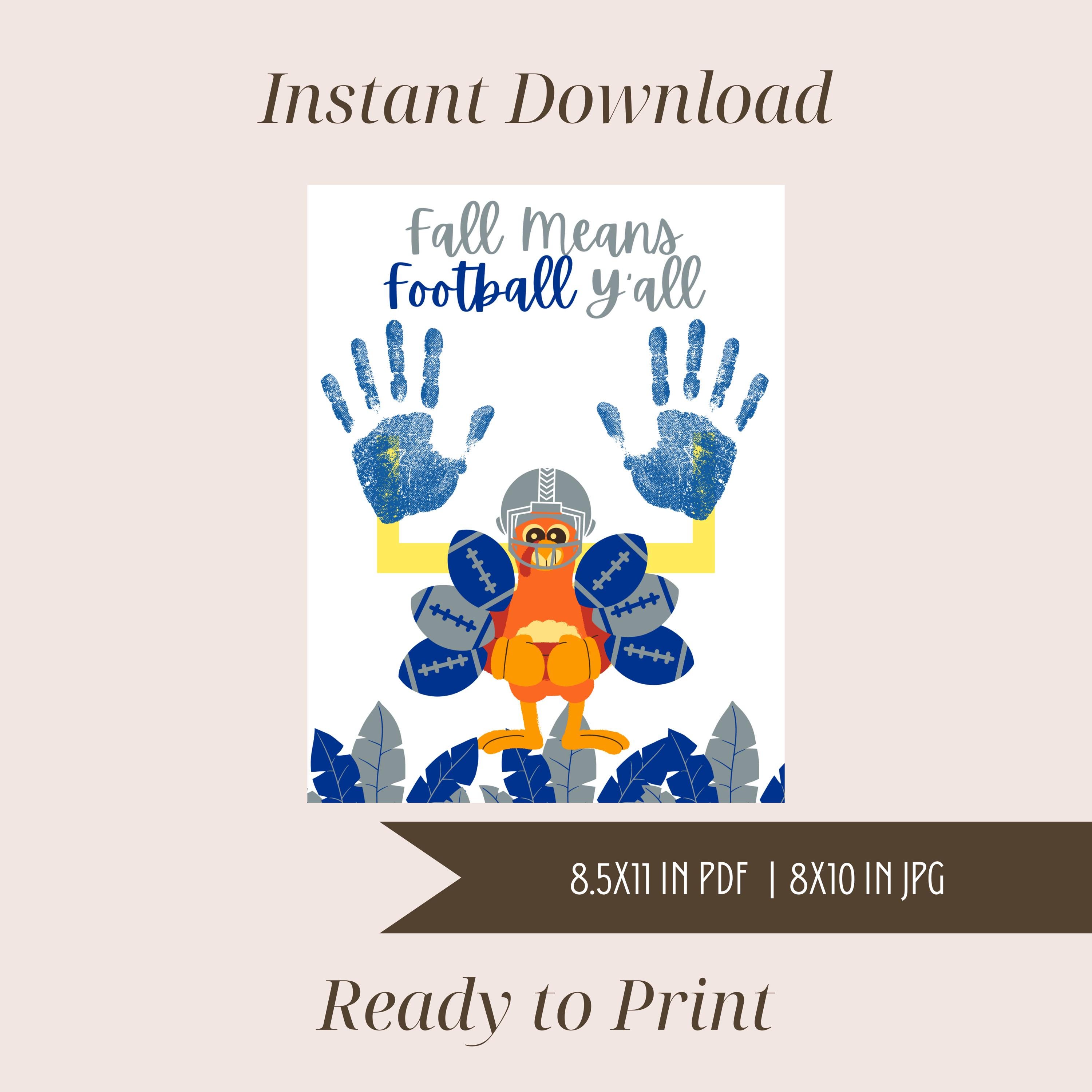 Fall Football Handprint Art, Royal Blue and Silver Football Handprint ...