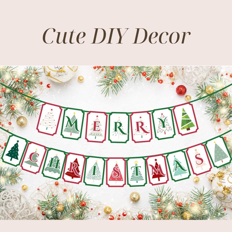 Merry Christmas Banner Printable Digital Download, Red and Green ...