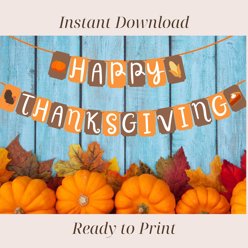Happy Thanksgiving Banner Printable Digital Download, Thanksgiving ...