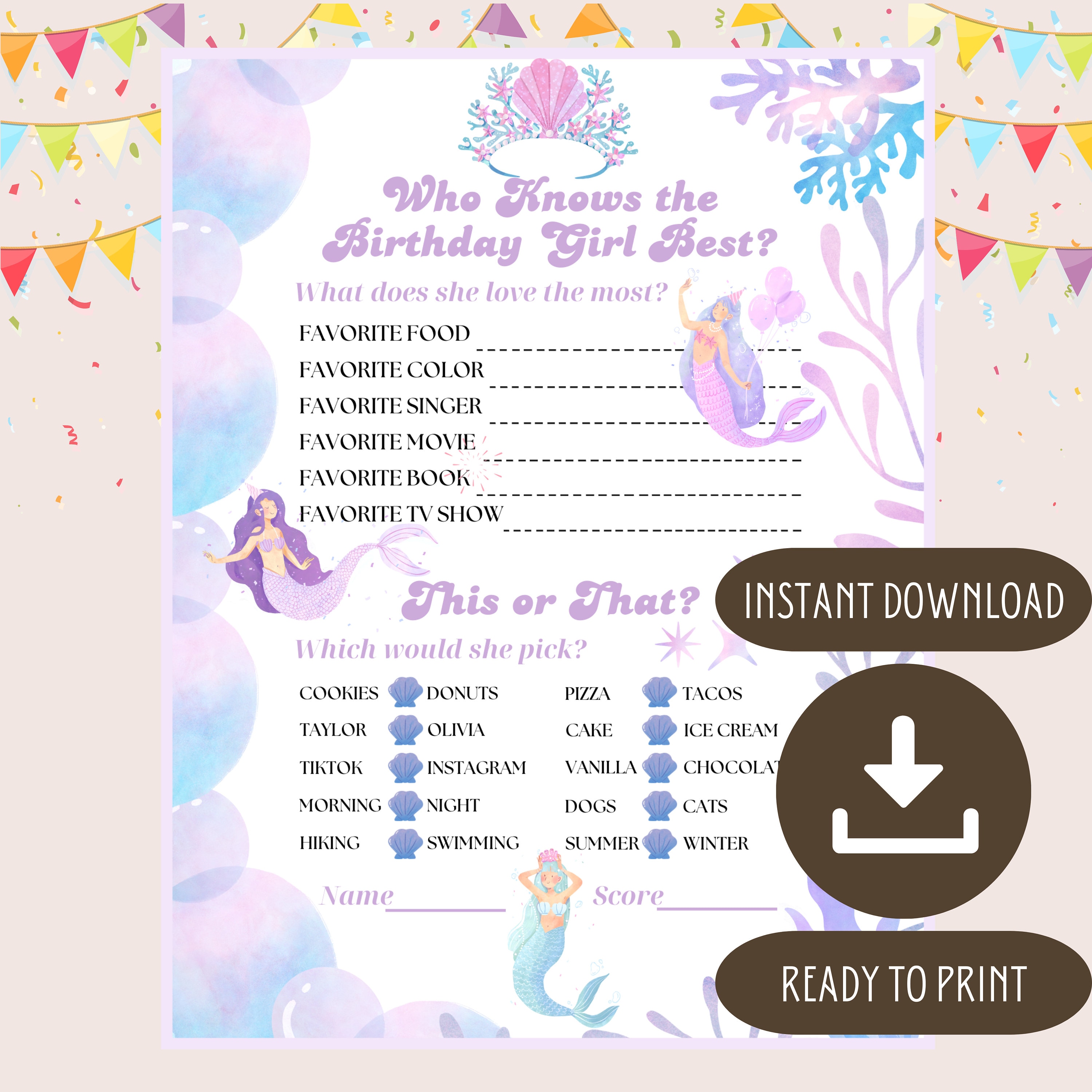 Mermaid Who Knows the Birthday Girl Best, Mermaid Theme Party, Birthday ...