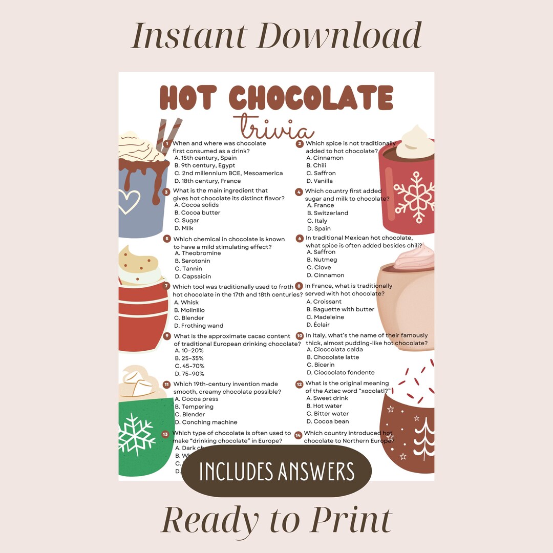 Hot Chocolate Trivia Game, Camping Campfire Quiz (digital Download ...