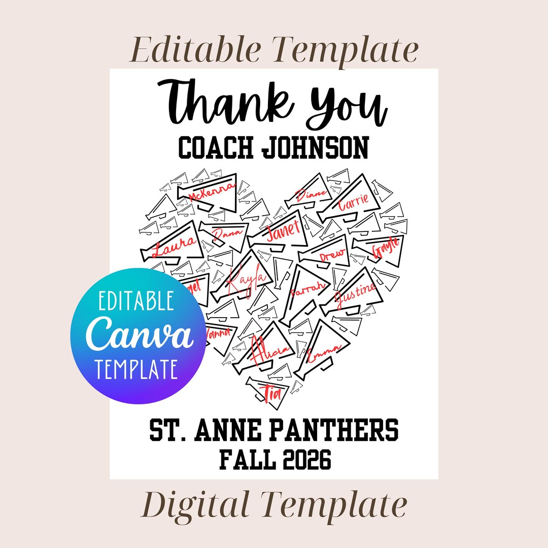 Editable Cheer Coach Appreciation Gift Printable, End of Season ...