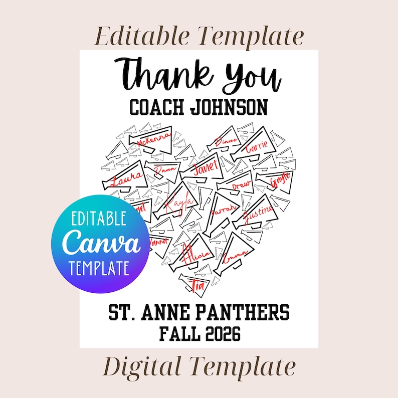 Editable Cheer Coach Appreciation Gift Printable, End of Season ...