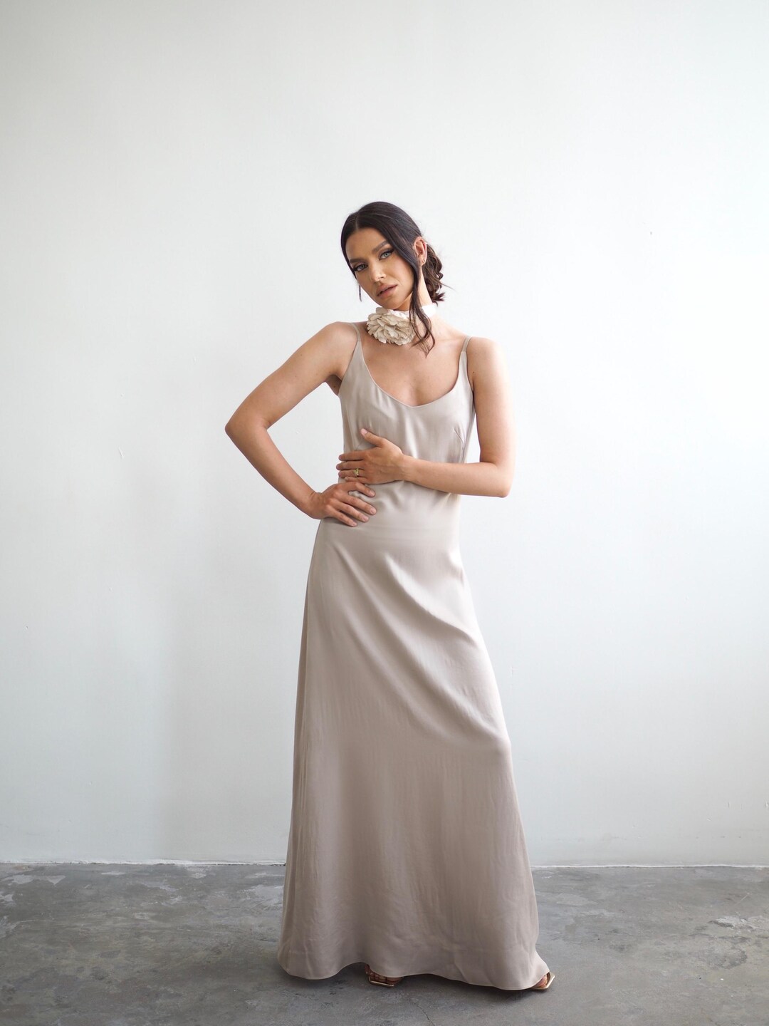 REGALA SLIP Luxury Long Dress in Soft Sand Color - Etsy