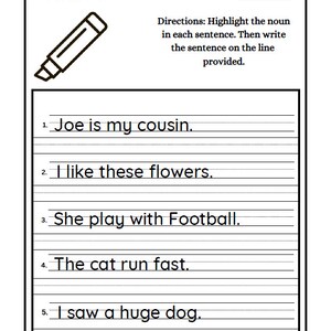 Printable Nouns Activity Worksheets | Writing | Sentences| 10 Pages ...