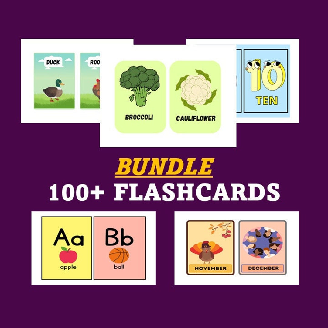 Bundle: Printable Flashcards for Kids 5 Sets Alphabets, Numbers ...