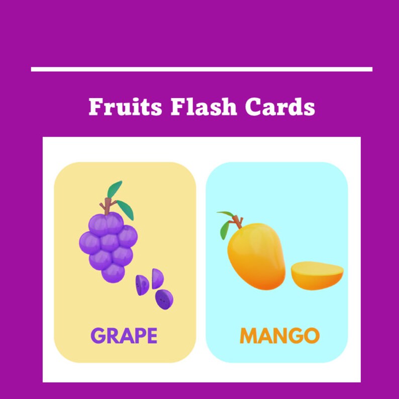 Printable Fruits Flash Cards for Kids Fruits 15 Pages Preschool ...