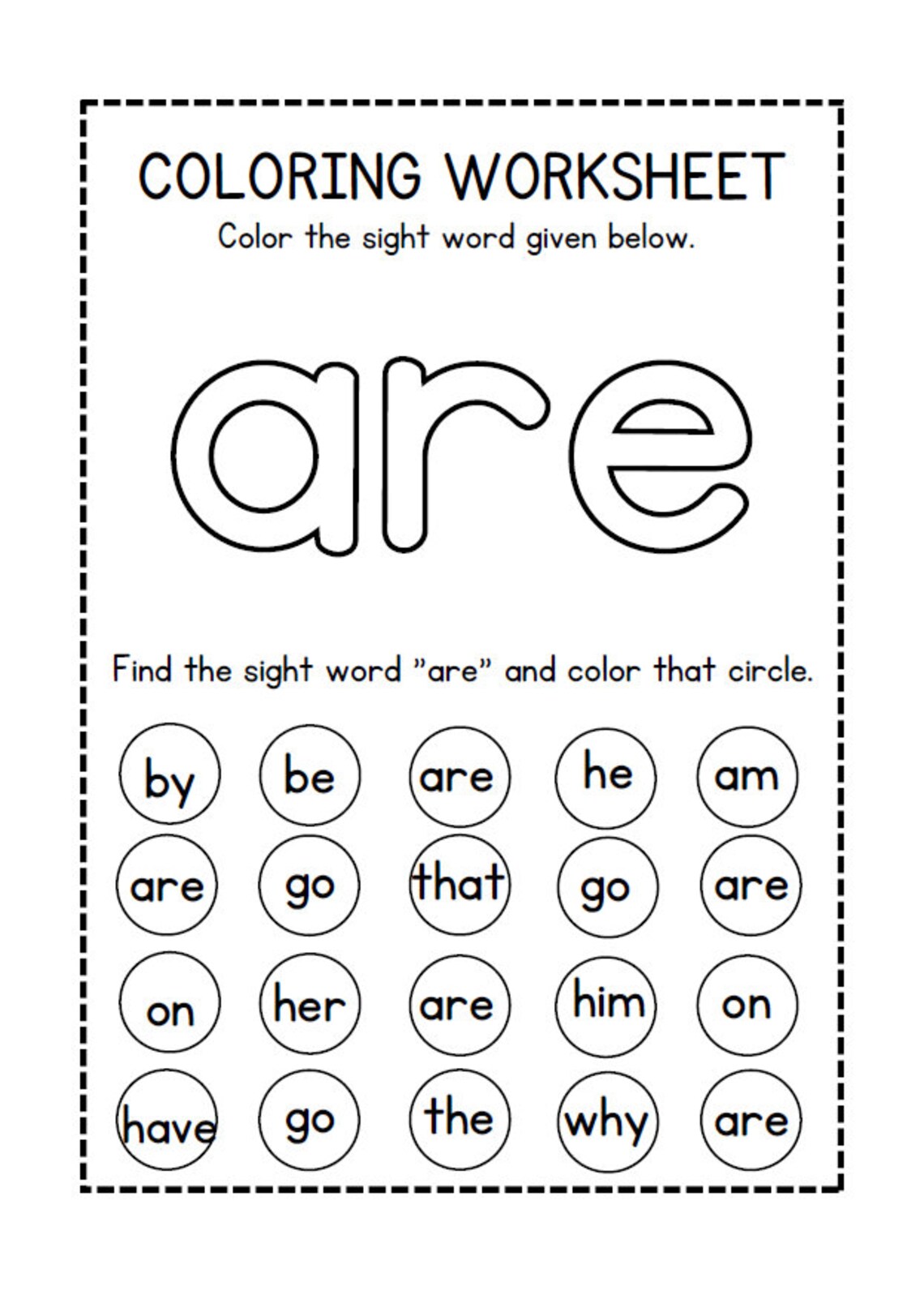 Printable Sight Words Coloring Activity Worksheets Color Sight Words 50 ...