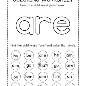 Printable Sight Words Coloring Activity Worksheets | Color Sight Words ...