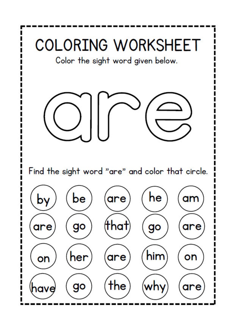 Printable Sight Words Coloring Activity Worksheets Color Sight Words 50 ...