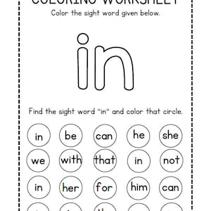 Printable Sight Words Coloring Activity Worksheets | Color Sight Words ...
