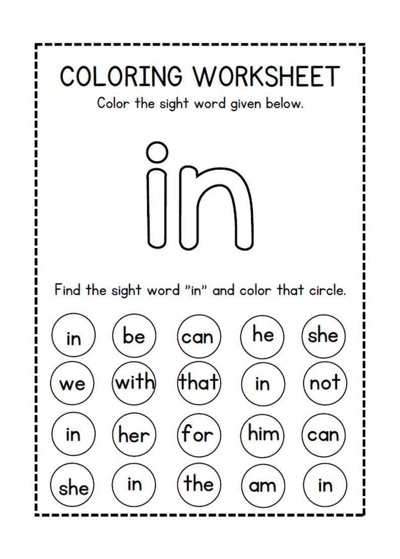 Printable Sight Words Coloring Activity Worksheets | Color Sight Words ...
