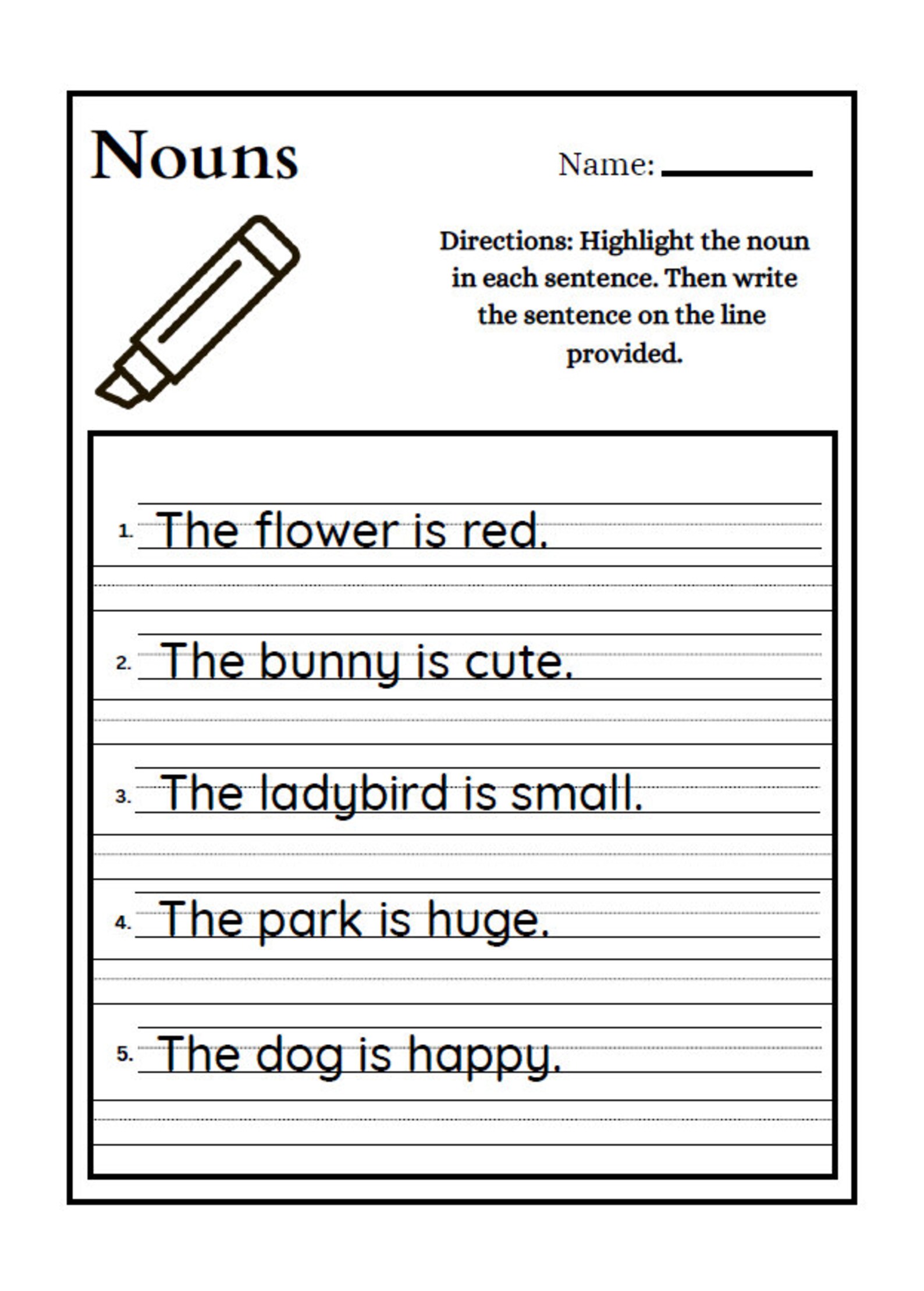 Printable Nouns Activity Worksheets | Writing | Sentences| 10 Pages ...