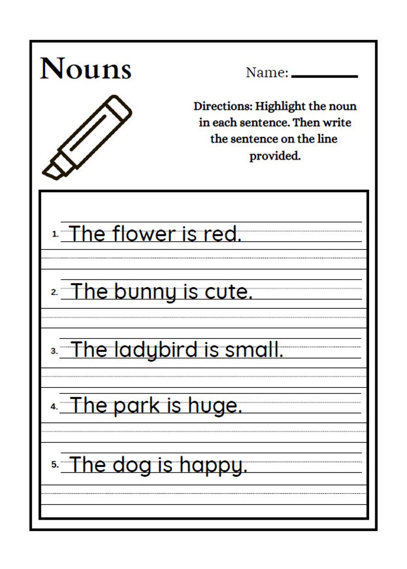 Printable Nouns Activity Worksheets Writing Sentences 10 Pages ...