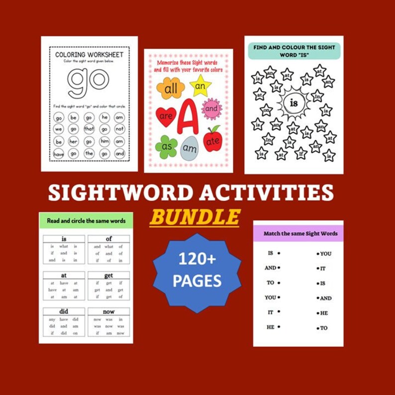 Bundle: Printable Sight Words Activity Worksheets for Kids | 5 Sets ...