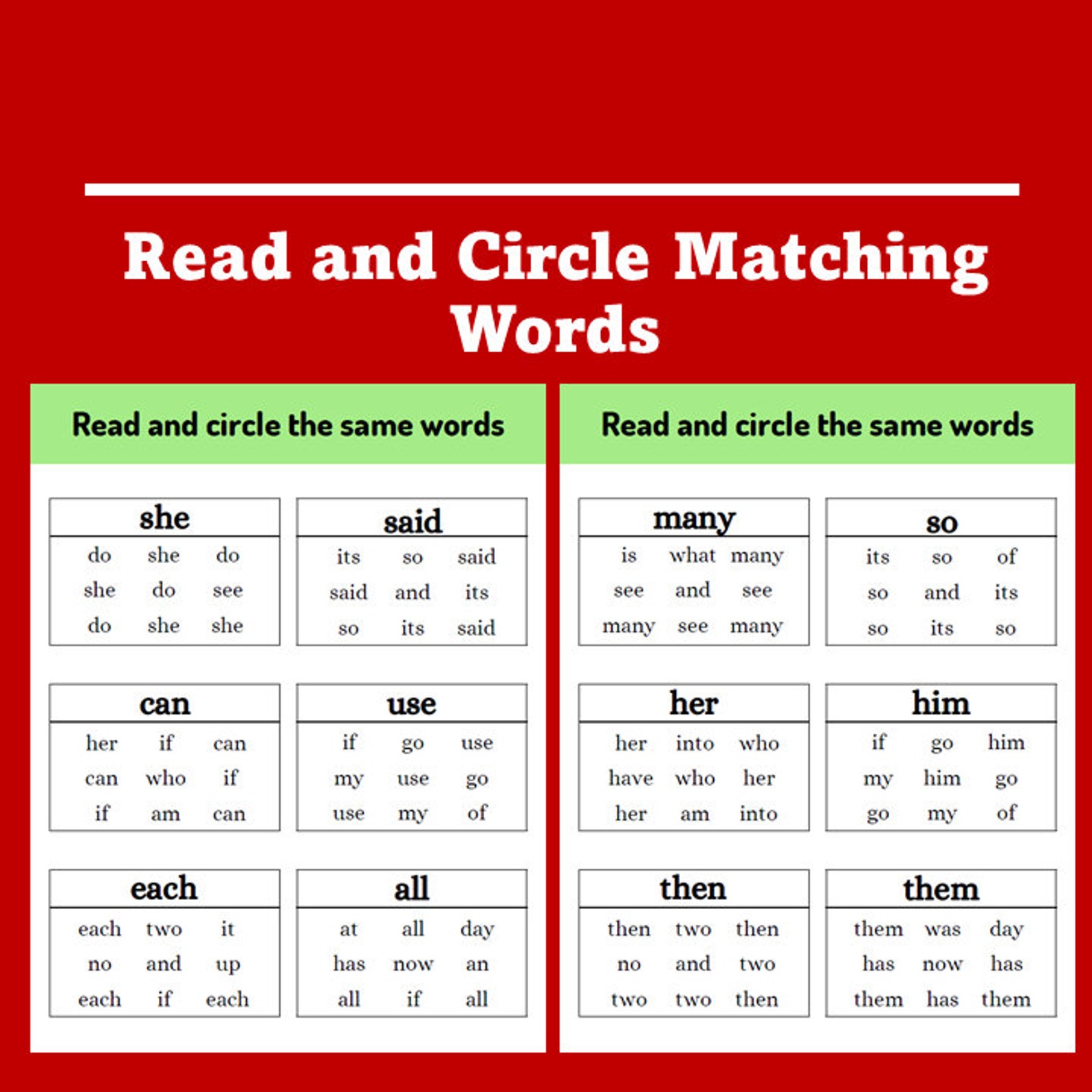 Printable Matching Words Circling Activity Worksheets for Kids ...