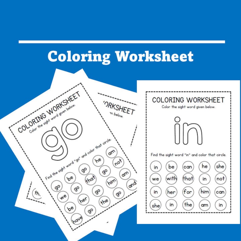 Printable Sight Words Coloring Activity Worksheets | Color Sight Words ...