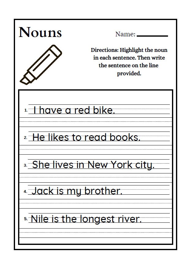 Printable Nouns Activity Worksheets | Writing | Sentences| 10 Pages ...