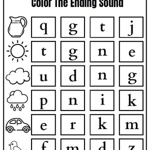 Printable Ending Sound Activity Worksheet Coloring 10 Pages Preschool ...