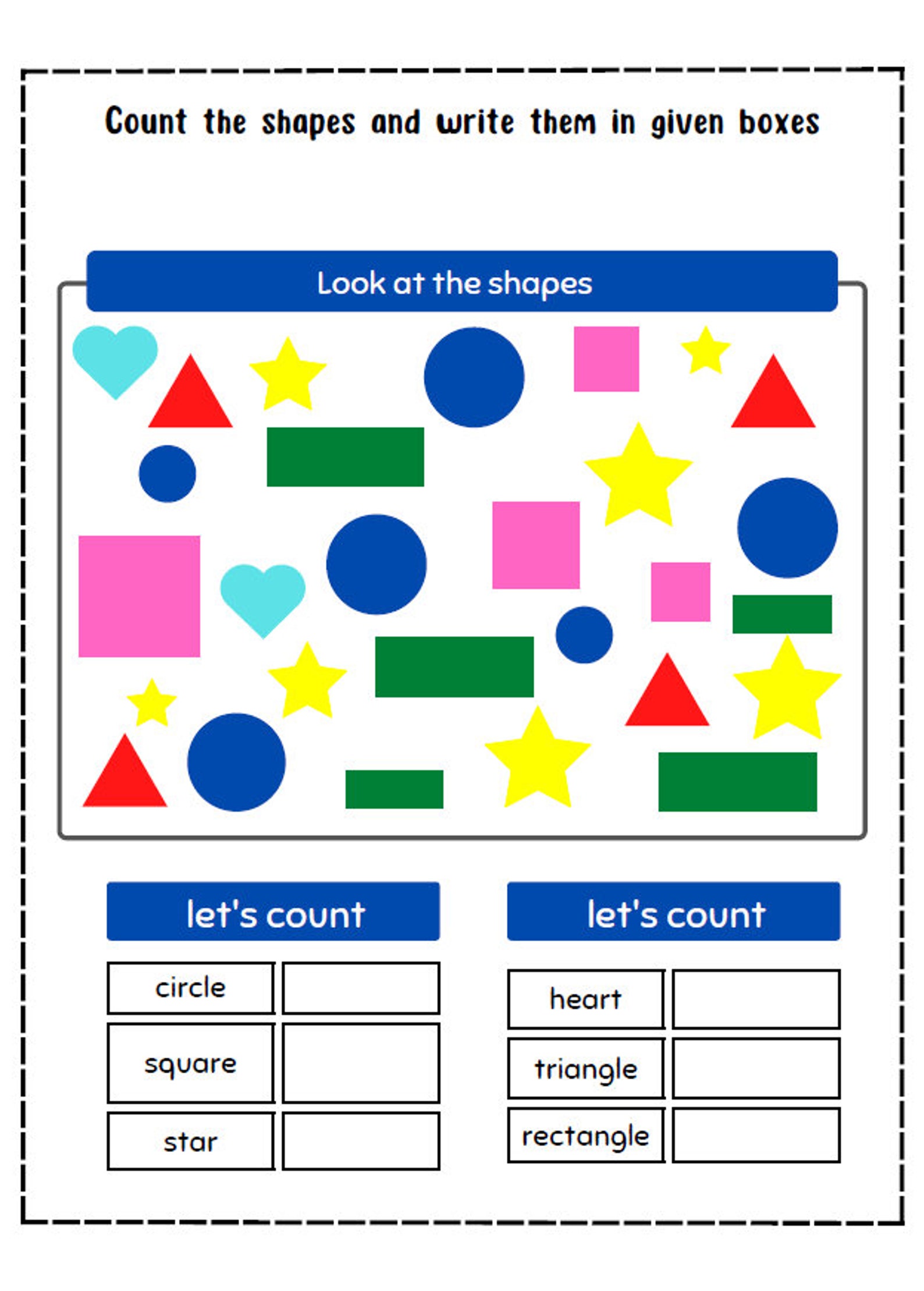Printable Count the Shapes Activity Worksheets for Kids Shapes Counting ...