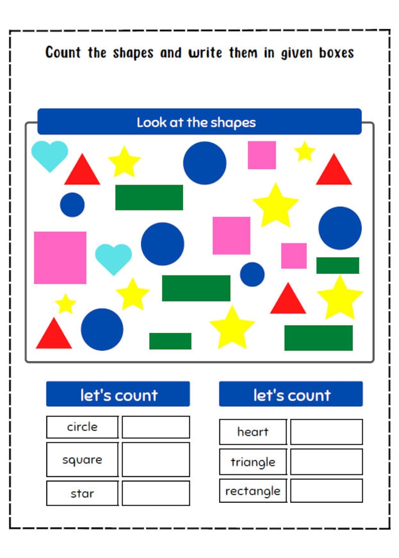 Printable Count the Shapes Activity Worksheets for Kids | Shapes ...