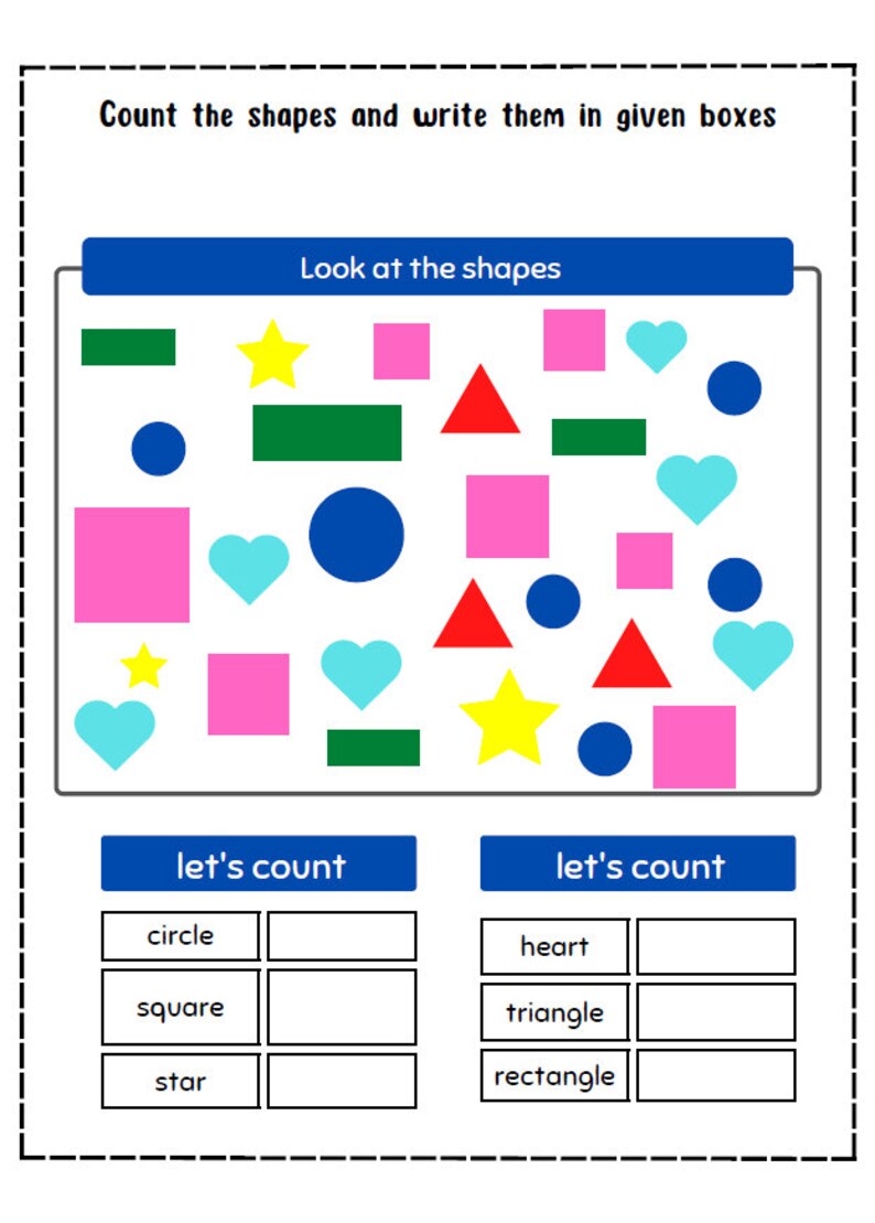 Printable Count the Shapes Activity Worksheets for Kids | Shapes ...