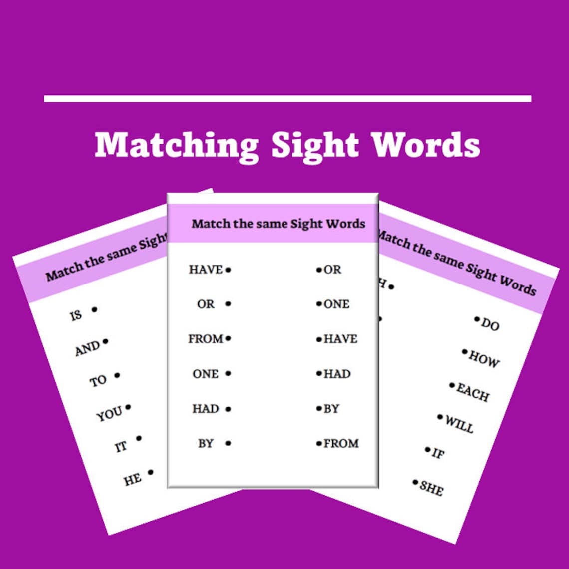 Printable Matching Sight Words Activity Worksheets for Kids Matching 20 ...