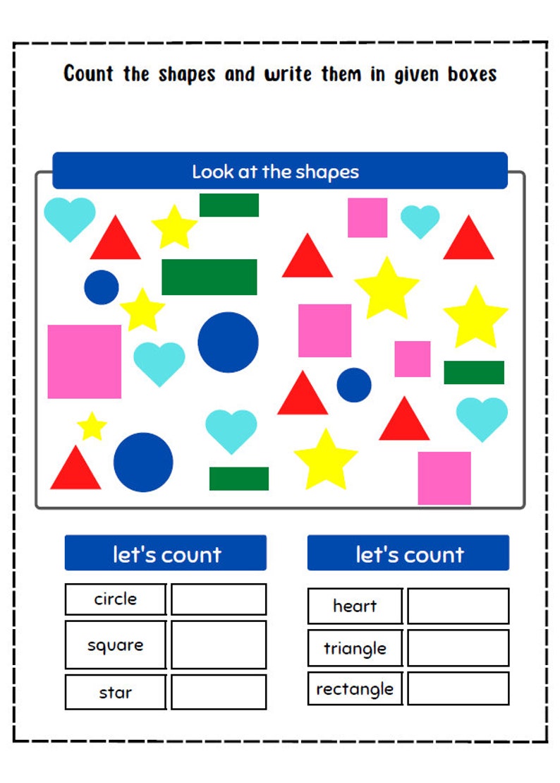 Printable Count the Shapes Activity Worksheets for Kids | Shapes ...