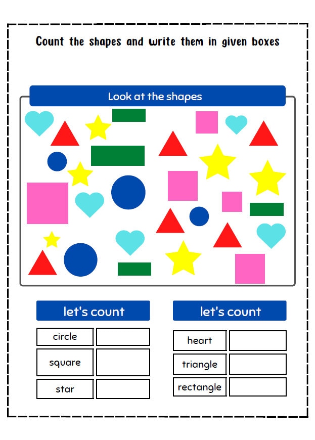 Printable Count the Shapes Activity Worksheets for Kids | Shapes ...