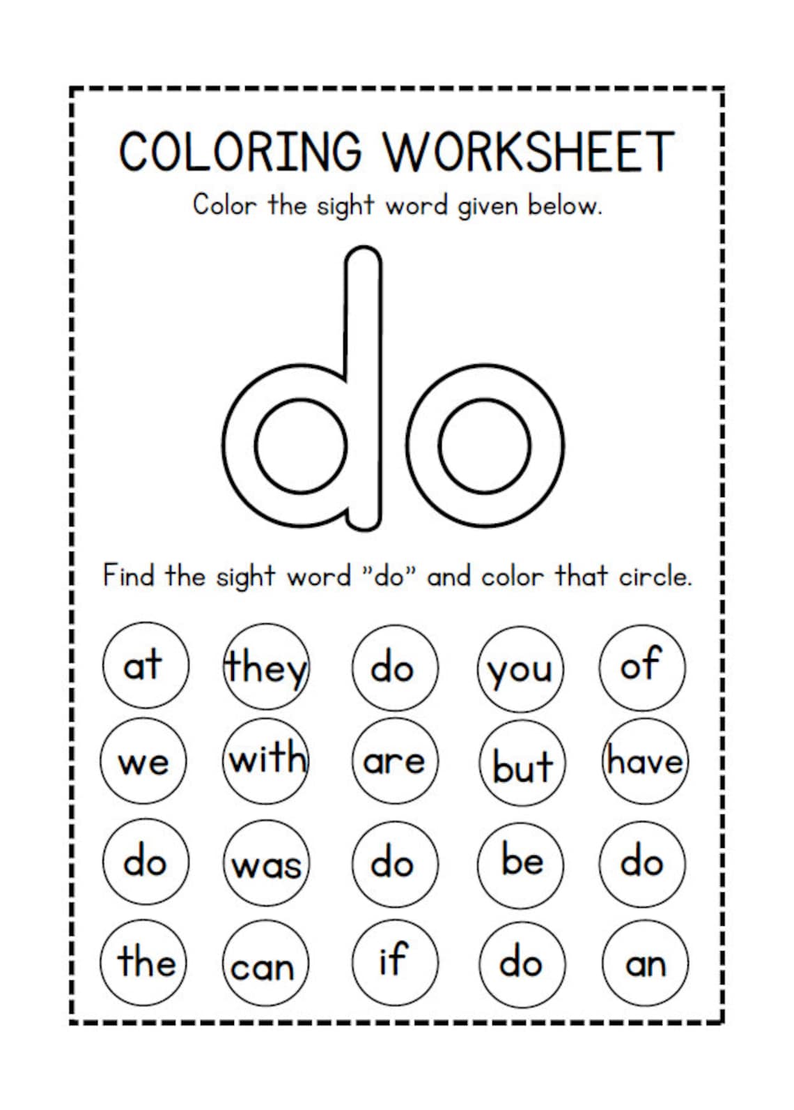 Printable Sight Words Coloring Activity Worksheets Color Sight Words 50 ...