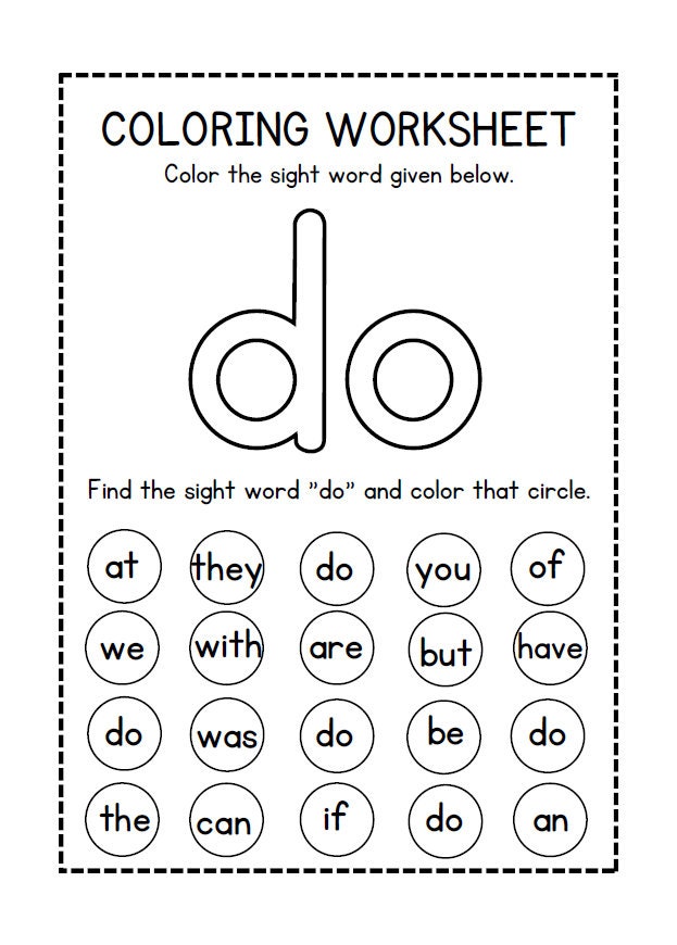 Printable Sight Words Coloring Activity Worksheets | Color Sight Words ...